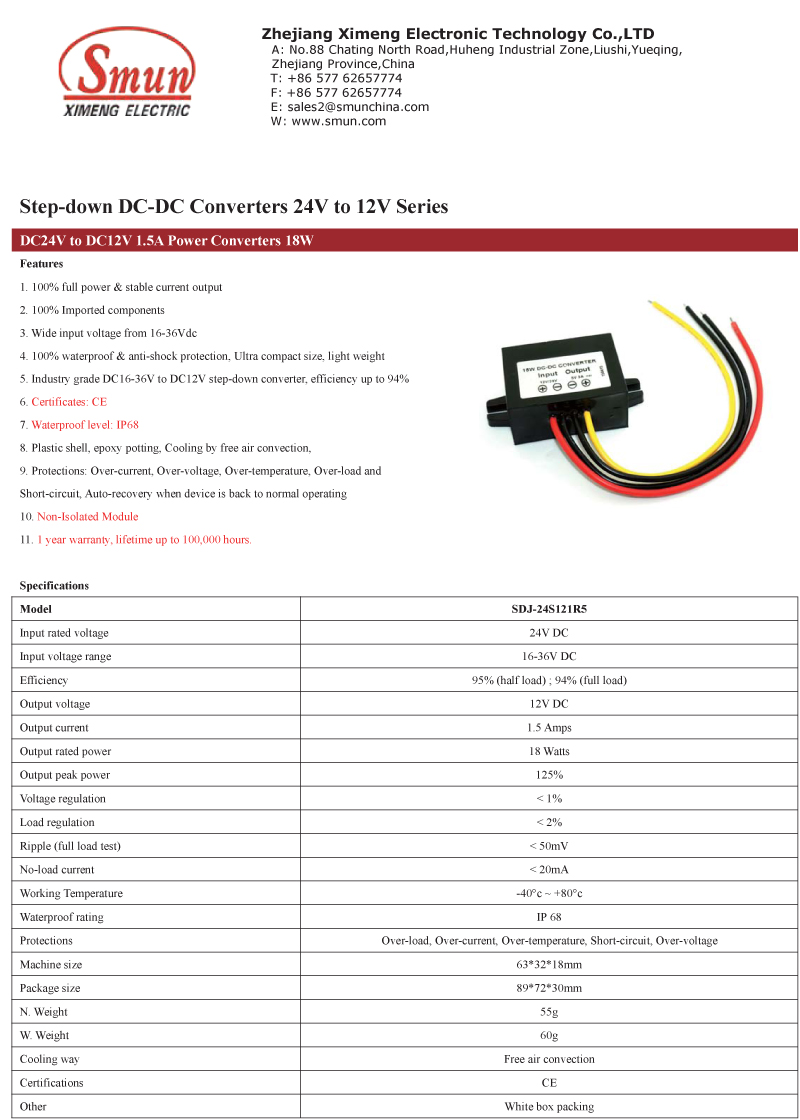 24VDC to 12VDC 1.5A IP68 Waterproof DC-DC Buck Converter from China ...